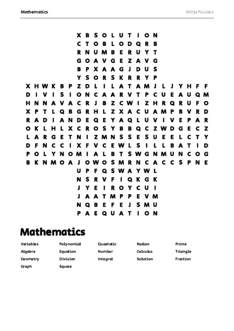 Free Printable Mathematics Themed Word Search Puzzle Free Printable Pdf
