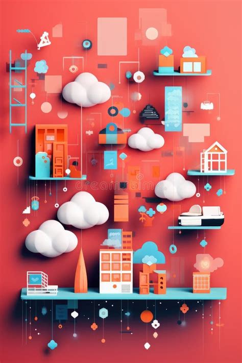 Abstract Representation Of Cloud Storage With Floating Icons Stock