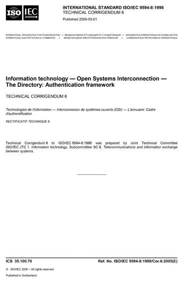 ISO IEC 9594 8 Cor6 2005 Information Technology Open Systems Interconnection The Directory