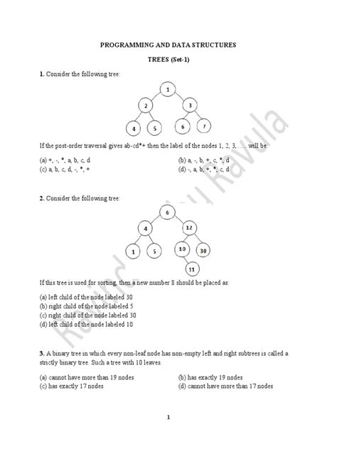 programming and data structures trees set 1 1 consider the following tree pdf algorithms