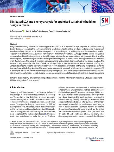 Bim Based Lca And Energy Analysis For Optimised Sustainable Building Design In Ghana Pdf