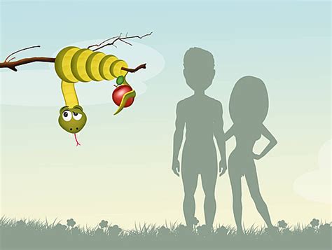 Biblical Chalk Icon Of Adam Eve And Forbidden Fruit Vector Sacred