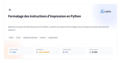 Python De Base Fonction Print Spécificateurs De Format Chaînes F Labex