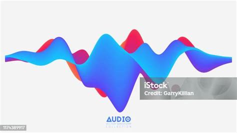 벡터 3d 솔리드 표면 오디오 웨이브에서 추상 음악 파 진동 스펙트럼 미래 지향적 인 음파 시각화 다채로운 임펄스 패턴 합성 음악 기술 샘플 파도 패턴에 대한 스톡 벡터