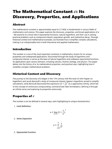 The Mathematical Constant E Pdf Logarithm Mathematics