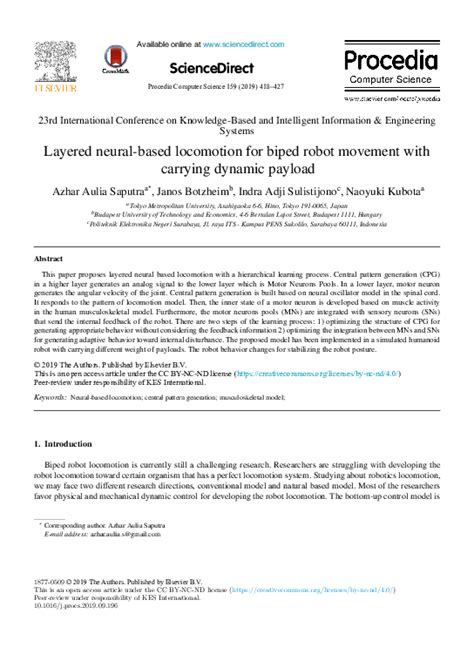 Pdf Layered Neural Based Locomotion For Biped Robot Movement With Carrying Dynamic Payload