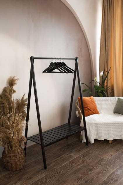 Вішалка для підлоги рейл деревяна стійка для одягу з полицею дитяча венге 100х80х35 см