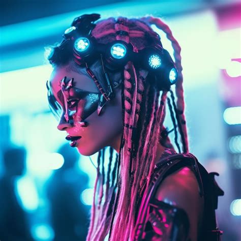 Premium Photo A Woman With Pink Hair And A Mask