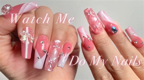 Engsub 🇨🇦ems로 받은 재료 언박싱 퀼팅네일아트 리본파츠 붙이는법 손톱연장 셀프네일 Nails At Home Youtube