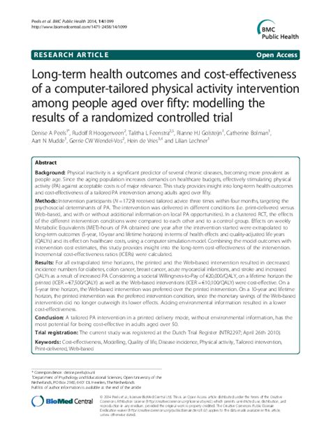 Pdf Long Term Health Outcomes And Cost Effectiveness Of A Computer Tailored Physical Activity