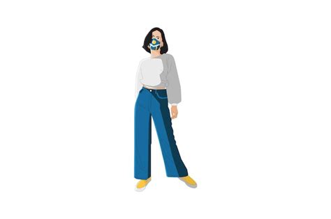 Premium Vector Vector Illustration Of Casual Women Posing With Mask