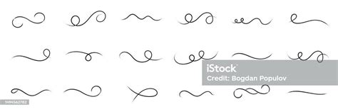 서예 물결 선 텍스트에 대한 장식용 스와시 스우시 커브 스트로크 빈티지 레터링 오너먼트 밑줄에 대한 스톡 벡터 아트 및 기타 이미지 Istock
