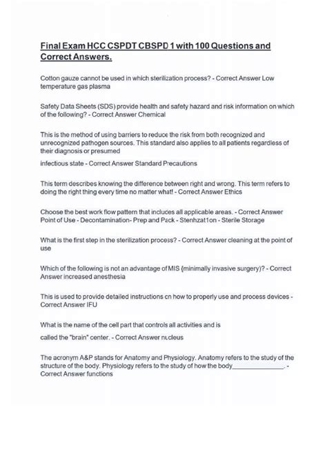 Final Exam HCC CSPDT CBSPD 1 With 100 Questions And Correct Answers HCC CSPDT CBSPD 1 Stuvia US