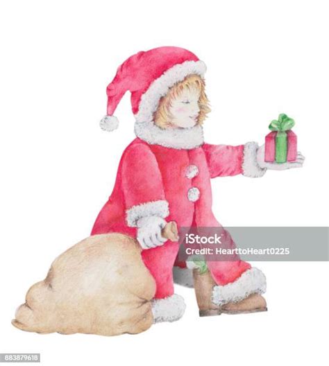 수채화의 산타 크로스 여자는 지금 선물 상자를 제공 합니다 산타 클로스에 대한 스톡 벡터 아트 및 기타 이미지 산타 클로스 12월 2015년 Istock