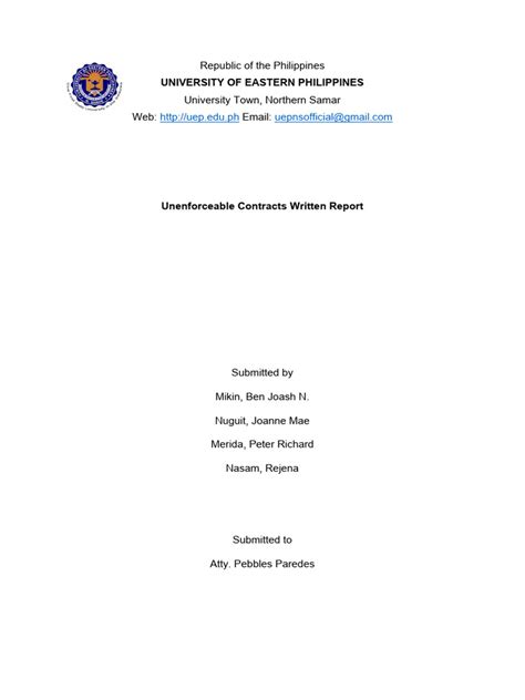 Unenforceable Contracts Written Report Pdf Guarantee Law Of Obligations
