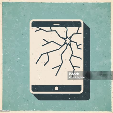 깨진 화면이 있는 태블릿 Pc 복고풍 빈티지 스타일의 아이콘 오래된 질감의 종이 개념에 대한 스톡 벡터 아트 및 기타 이미지 개념 고대의 고장 Istock