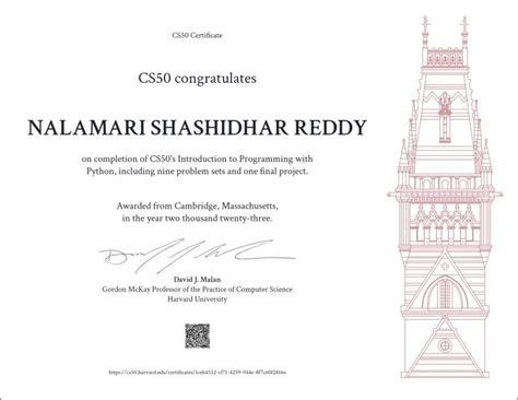 Completion Of Cs50s Programming With Python Nalamari Shashidhar Reddy Posted On The Topic