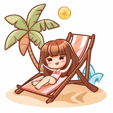A Girl Is Laying In A Deck Chair On The Beach Premium Ai Generated Vector