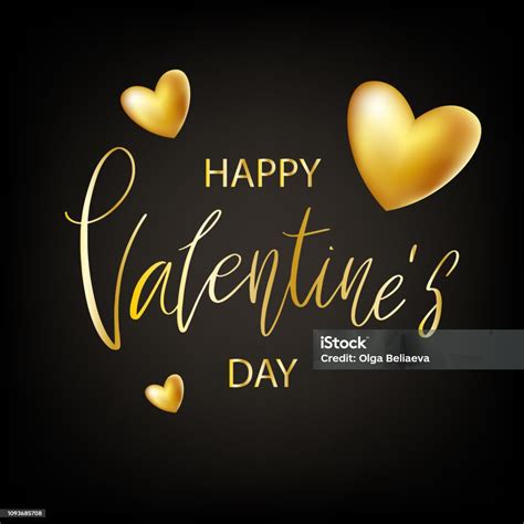 해피 발렌타인 데이 하루 현대 브러쉬 레터링입니다 손 검은 배경에 황금 마음으로 서 예를 작성 사랑 포스터 카드 엽서 초대장 배너 인쇄의 표시로 벡터 인쇄 술 발렌타인