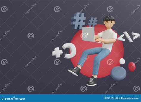 3d Character Man Writes Code On The Computer Programming And Coding