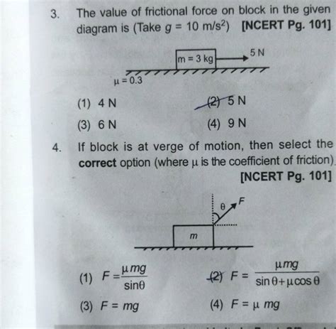 The Value Of Frictional Force On Block In The Given Diagram Is Take G10