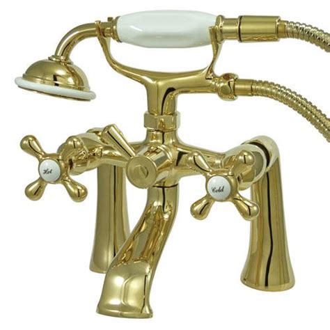 Kingston Polished Brass Deck Mount Clawfoot Tub Faucet W Hand Shower K