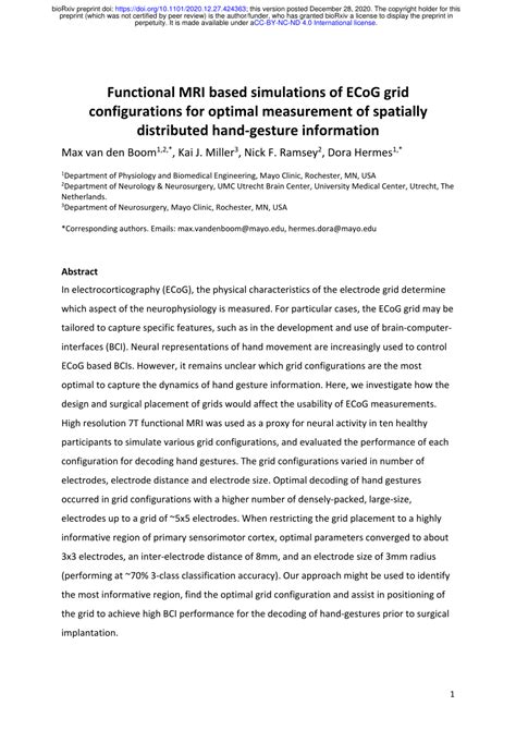 Pdf Functional Mri Based Simulations Of Ecog Grid Configurations For Optimal Measurement Of