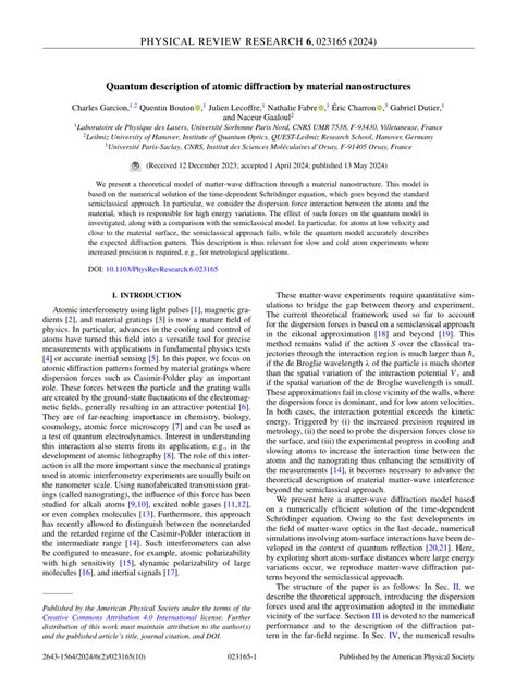 Pdf Quantum Description Of Atomic Diffraction By Material Nanostructures