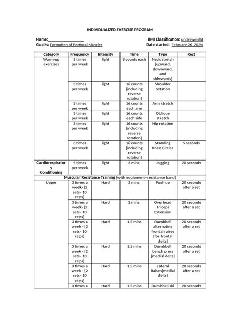 Sample Of Individualized Exercise Program Pdf