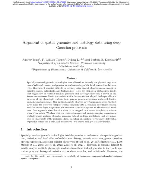 Alignment Of Spatial Genomics And Histology Data Using Deep Gaussian