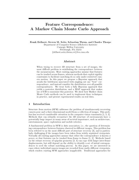 Pdf Feature Correspondence A Markov Chain Monte Carlo Approach