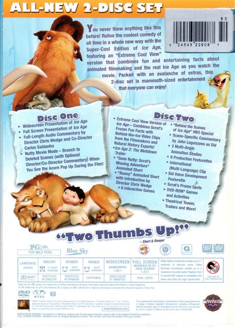 Ice Age” Twentieth Century Foxs Animated 2 Dvds Super Cool Edition