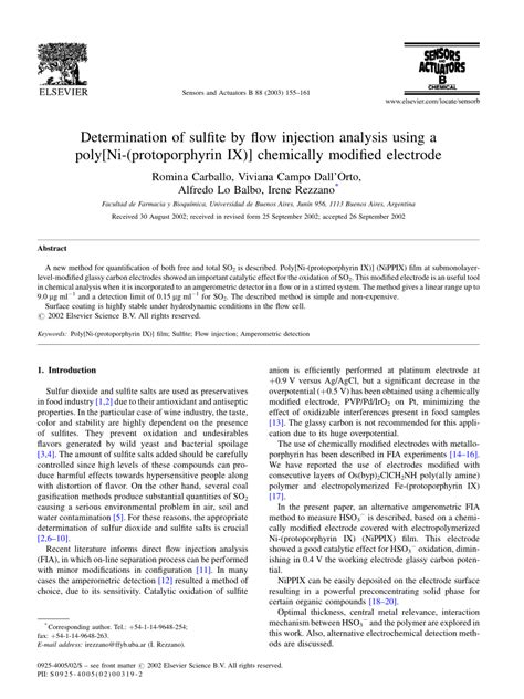 Pdf Determination Of Sulfite By Flow Injection Analysis Using A Poly