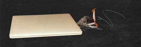 Creative Minimalist Collage Contemporary Modern Design About Strange Woman In Abstract Laptop