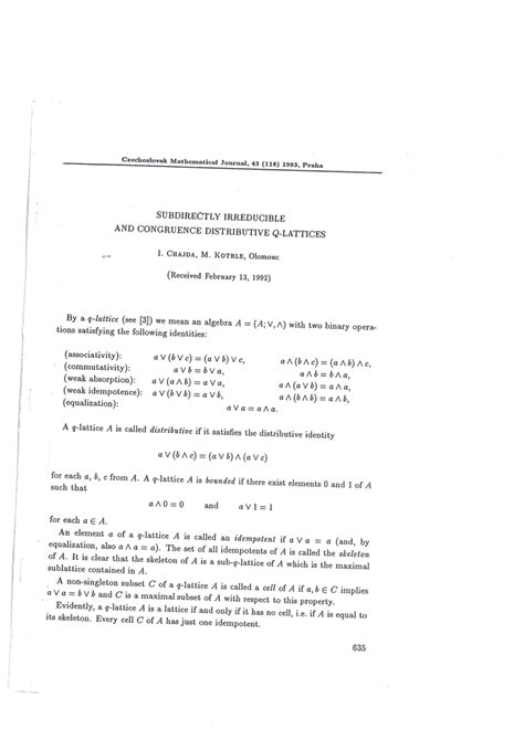 Pdf Subdirectly Irreducible And Congruence Distributive Q Lattices