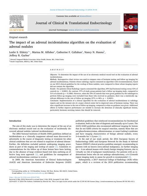 Pdf The Impact Of An Adrenal Incidentaloma Algorithm On The