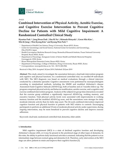 Pdf Combined Intervention Of Physical Activity Aerobic Exercise And Cognitive Exercise