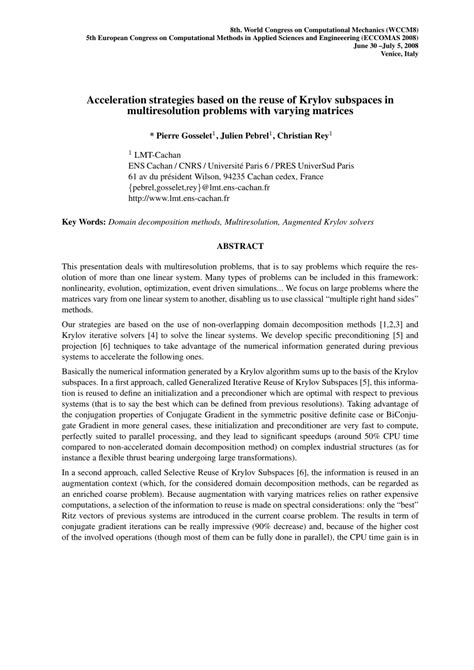 Pdf Acceleration Strategies Based On The Reuse Of Krylov Subspaces In