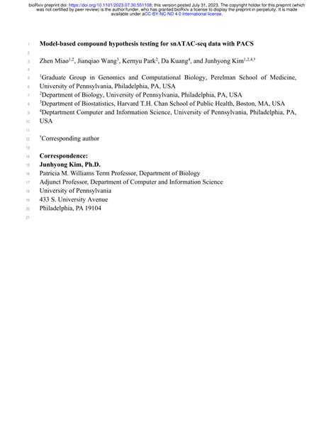 Pdf Model Based Compound Hypothesis Testing For Snatac Seq Data With Pacs