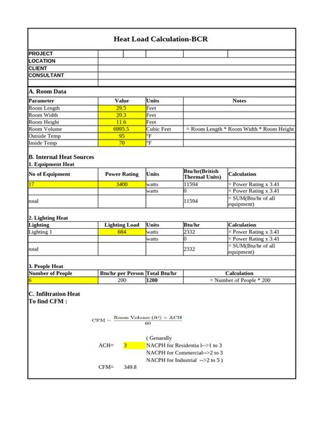 Heat Load Calculation Sheet Bcr 1 Pdf