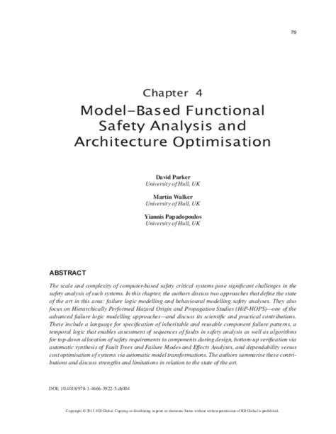 Pdf Model Based Functional Safety Analysis And Architecture Optimisation