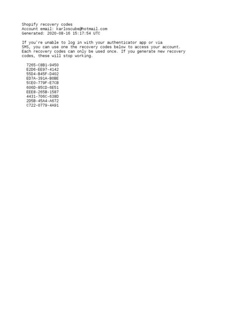 Shopify Recovery Codes Pdf