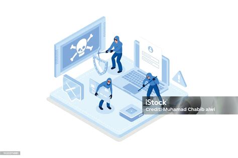 Hackers Hacking Information From Laptop And Stealing Personal Data Credit Card And Password