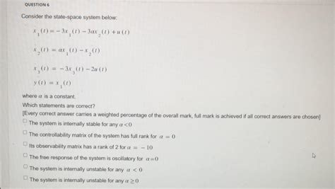 Solved Consider The State Space System Below