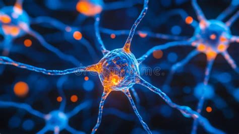Neural Network Abstract Background With Orange And Blue Lights Neurons Synapses Connections