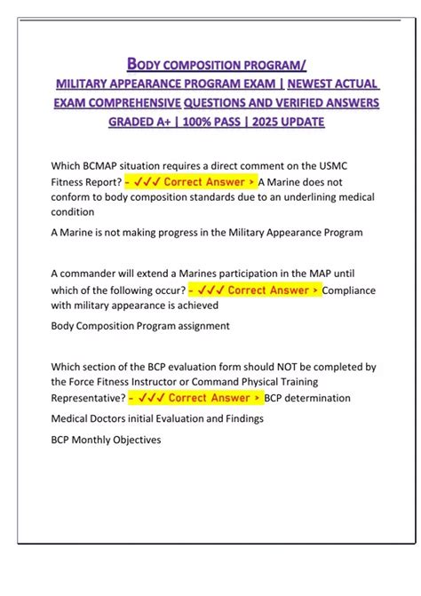 Body Composition Program Military Appearance Program Exam Newest Actual Exam Comprehensive