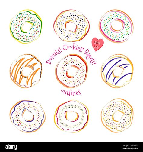 Donut Outline Vector Set Donuts Outlines With Different Icings And Sprinkles Sweet Desserts