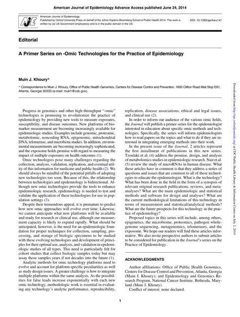 Pdf A Primer Series On Omic Technologies For The Practice Of