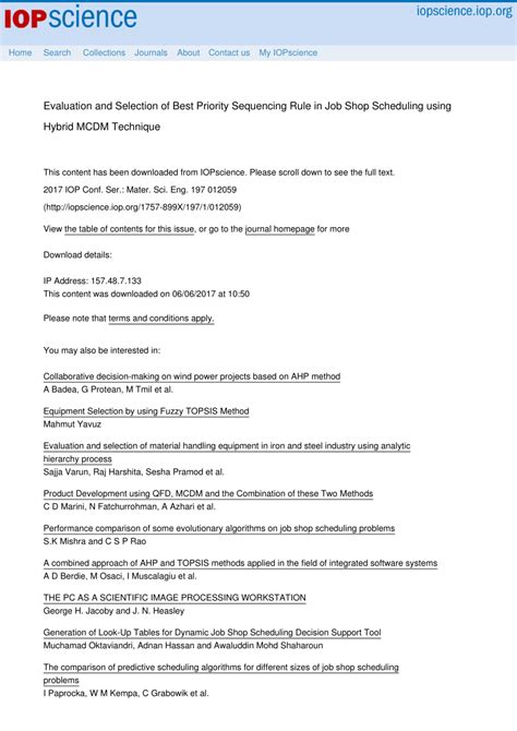 pdf evaluation and selection of best priority sequencing rule in job shop scheduling using