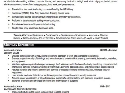 Resume Template Military Experience Military Resume Sample Free Resume